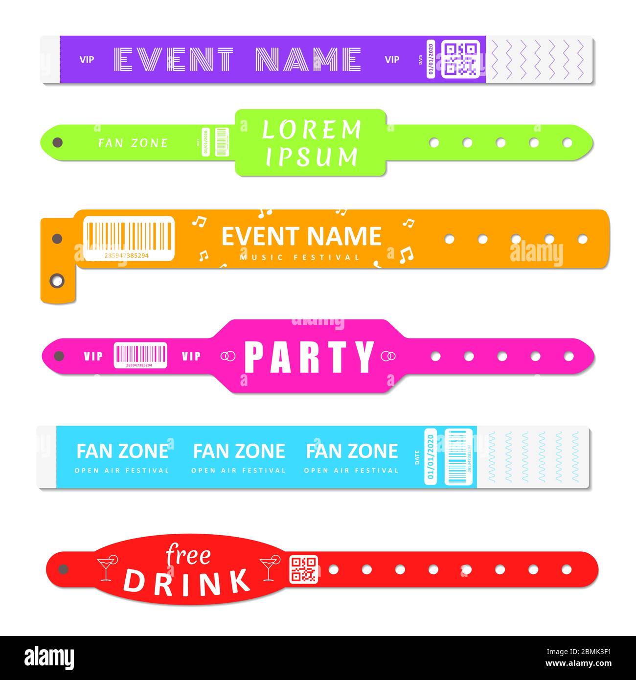 Entrance bracelet at concert zone, performing party, dancing club ...