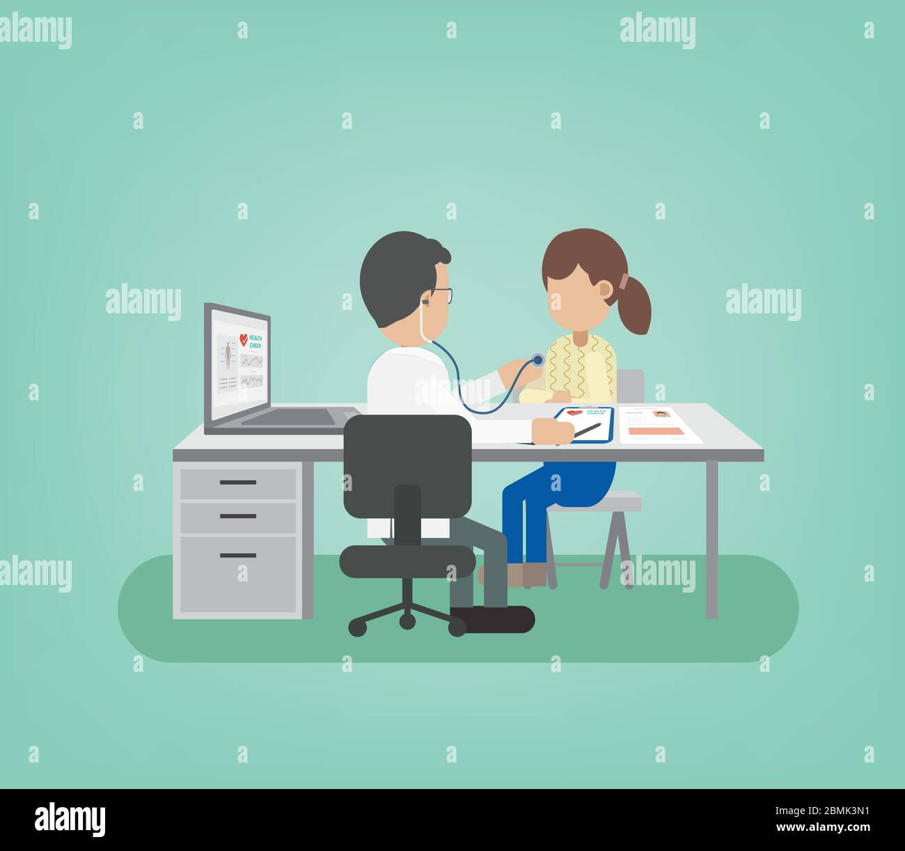 Health check concept with doctor and patient flat design vector ...