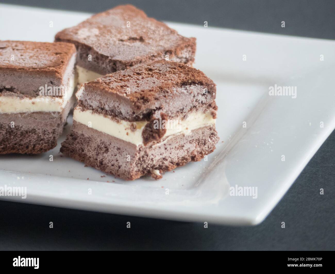 Homemade chocolate ice cream sandwiches cut into bite sized pieces ...