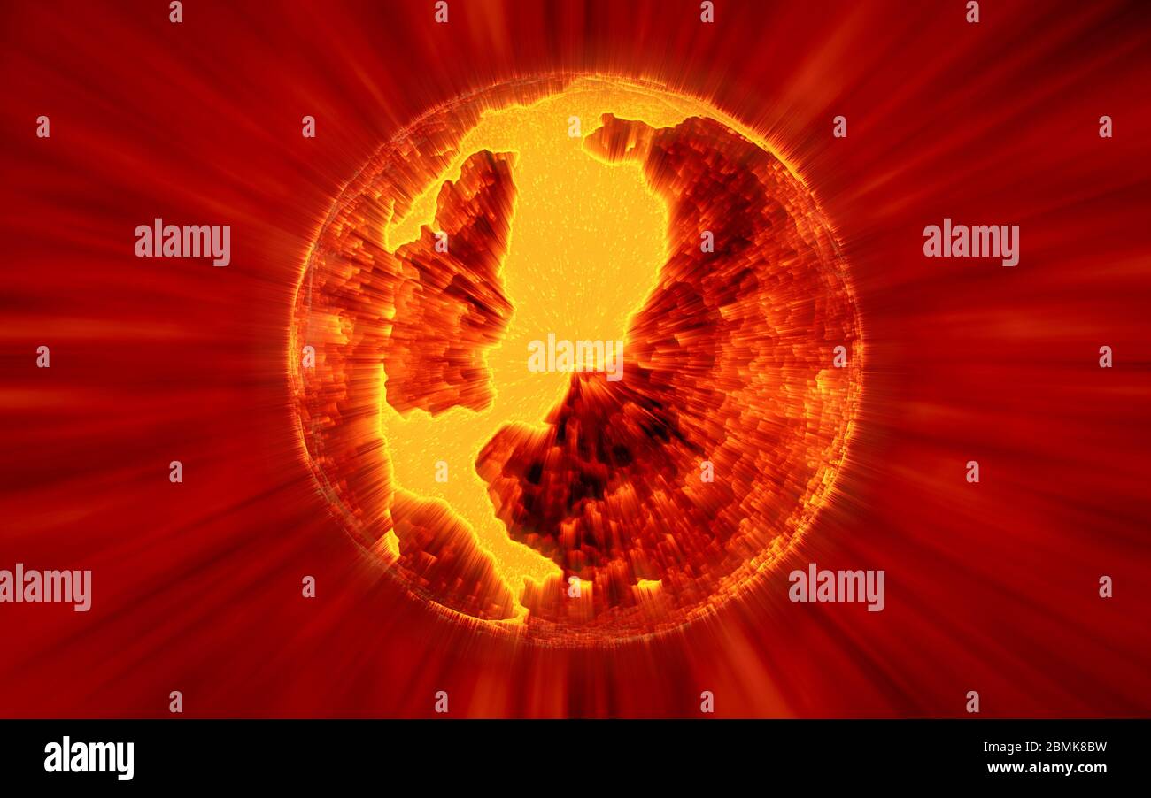Exploding planet fierce burst from the core explosion Stock Photo - Alamy