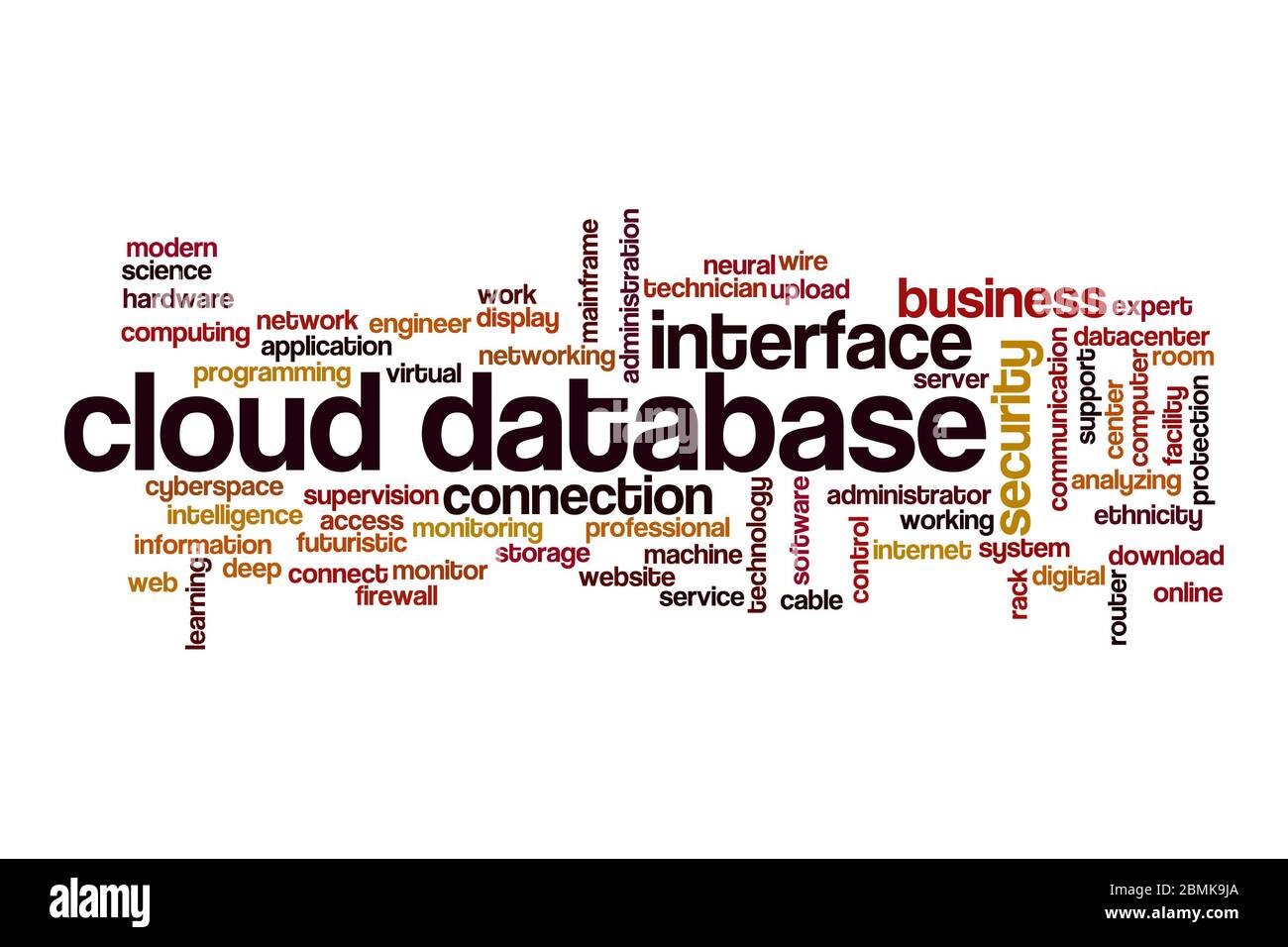 Cloud database word cloud concept on white background Stock Photo - Alamy