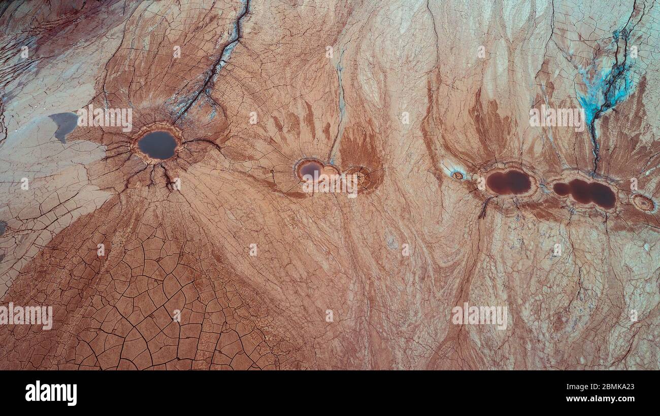 Abstract Aerial View of Red Tailing Ponds with Various Textures Stock ...