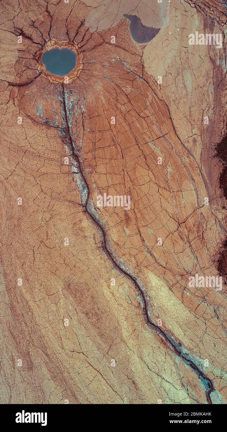 Abstract Aerial View of Red Tailing Ponds with Various Textures Stock ...