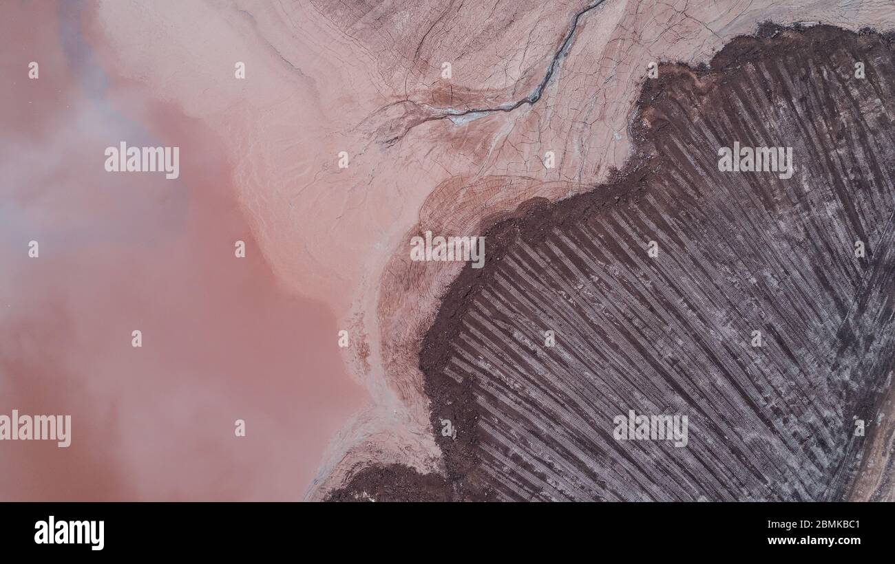 Abstract Aerial View of Red Tailing Ponds with Various Textures Stock ...