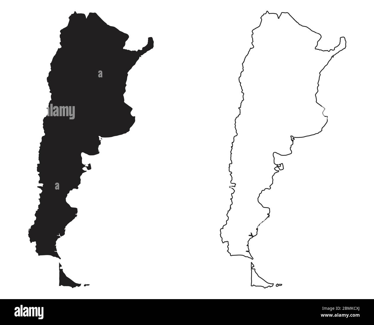 Argentina Country Map. Black silhouette and outline isolated on white ...