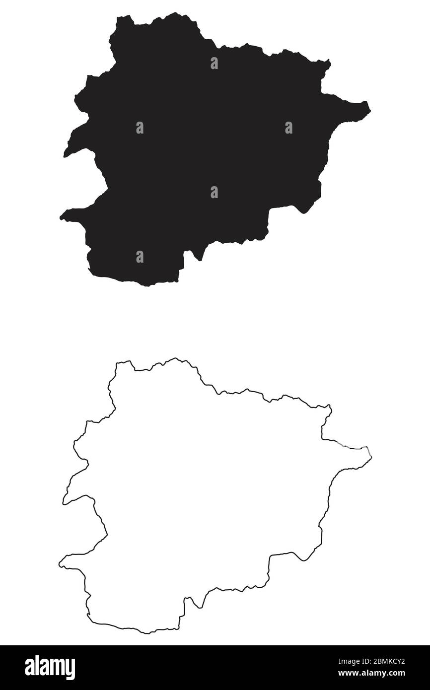 Andorra Country Map. Black silhouette and outline isolated on white ...