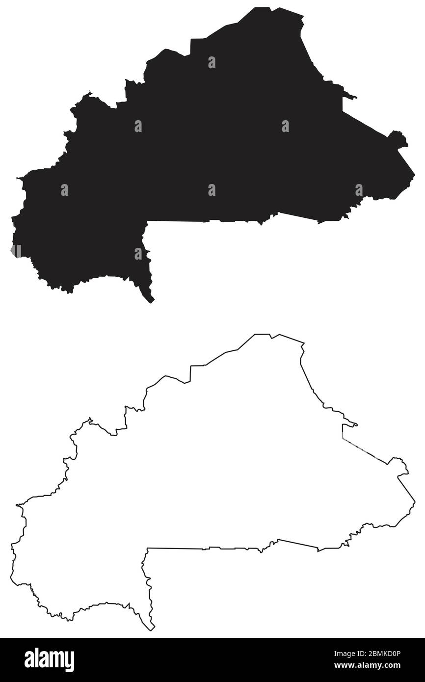 Burkina Faso Country Map Black Silhouette And Outline Isolated On