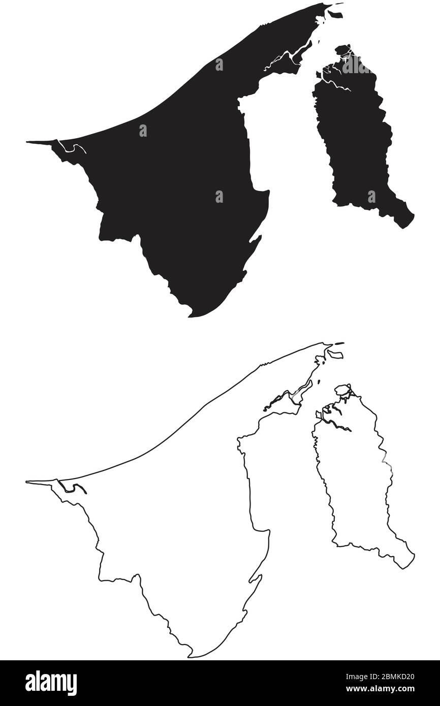 Brunei Country Map. Black silhouette and outline isolated on white ...