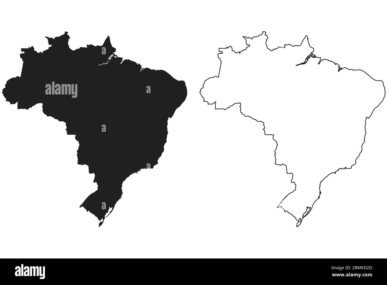 Brazil Country Map. Black silhouette and outline isolated on white ...