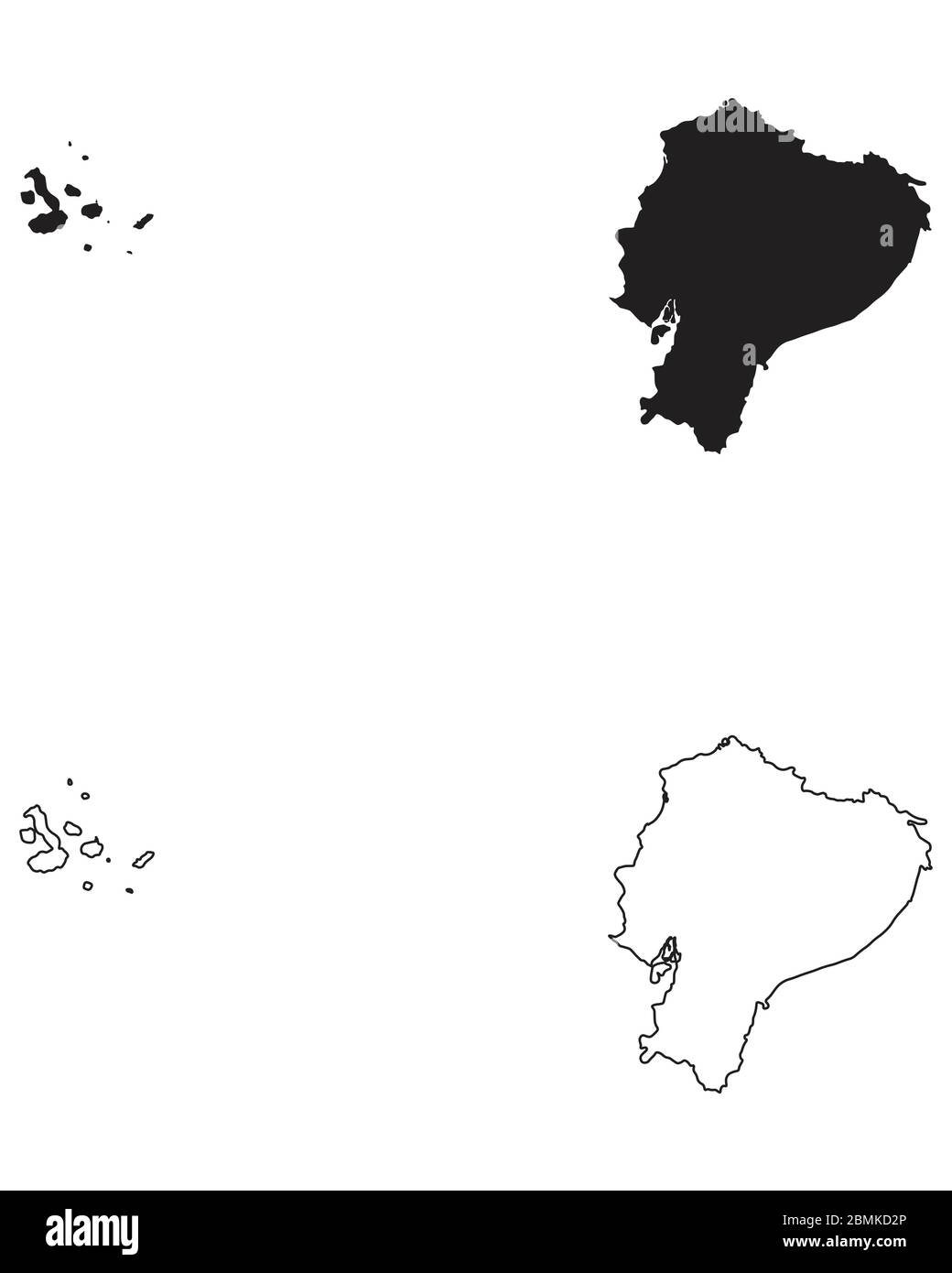 Ecuador Country Map. Black silhouette and outline isolated on white ...