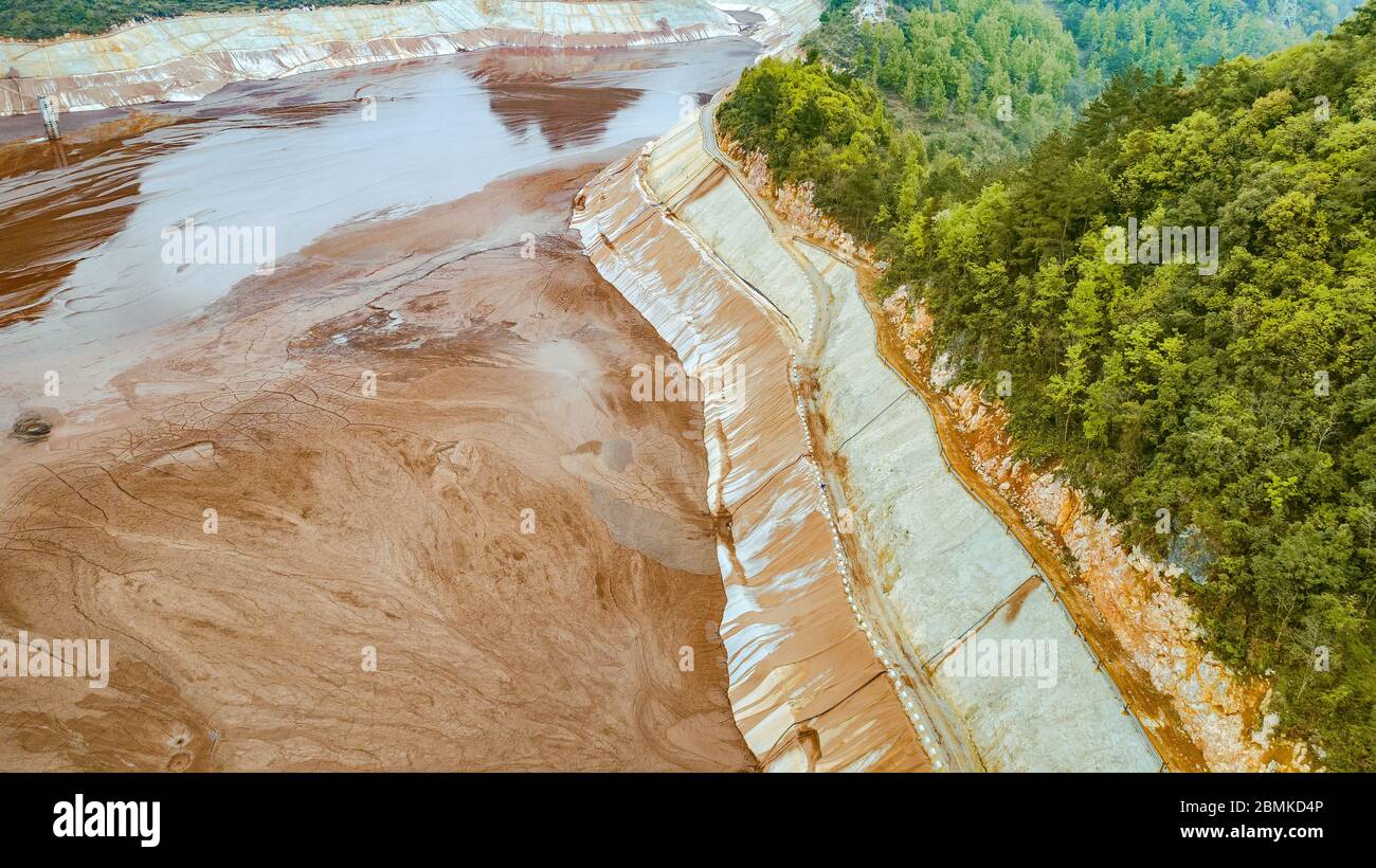 Aerial View of Tailing Ponds with rubble road Stock Photo - Alamy