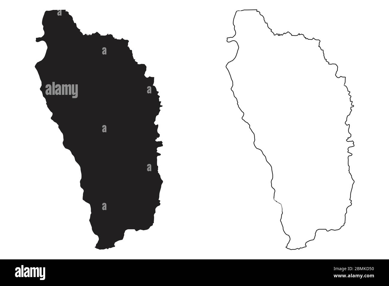 Dominica Country Map. Black silhouette and outline isolated on white ...