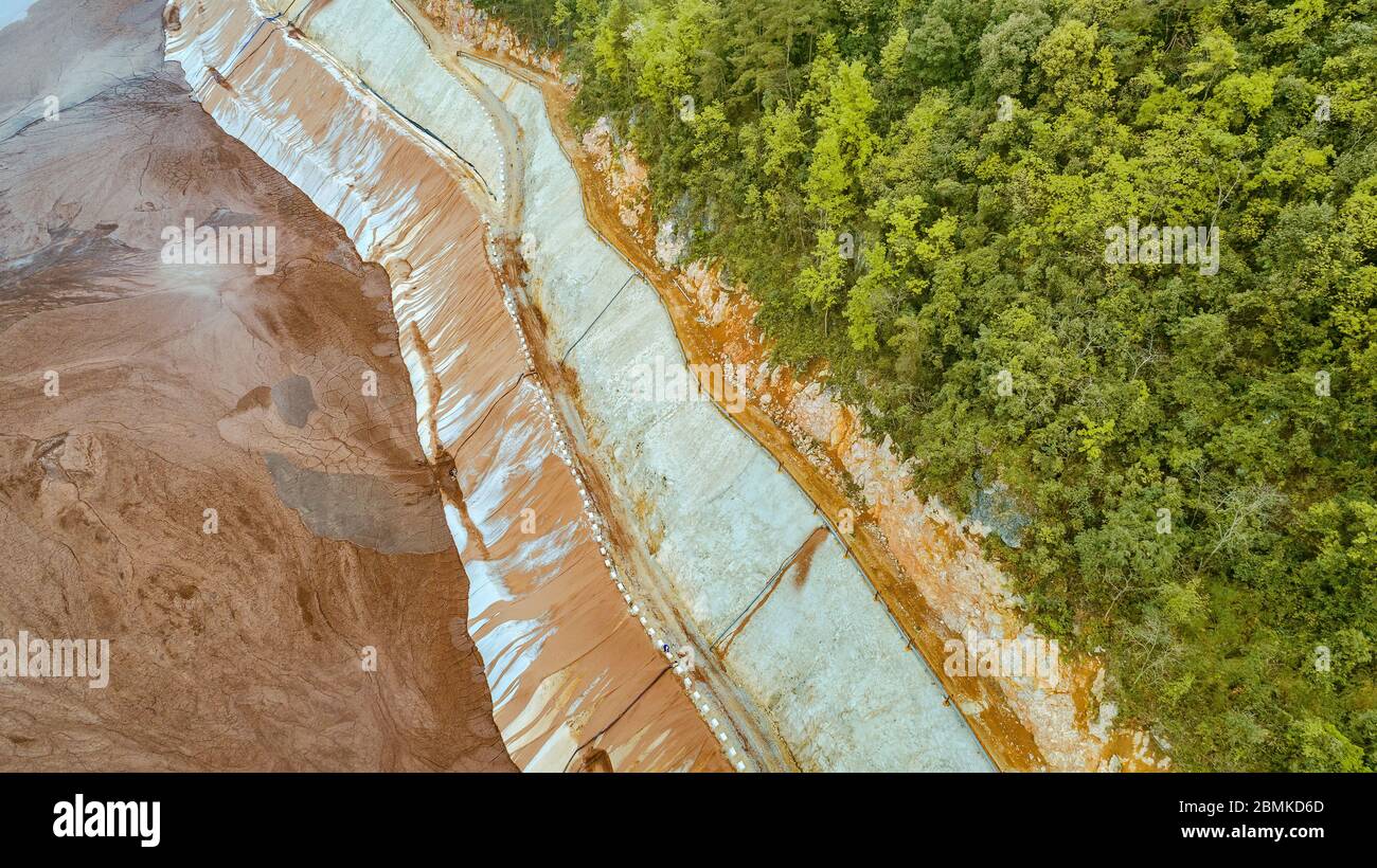 Aerial View of Tailing Ponds with rubble road Stock Photo - Alamy