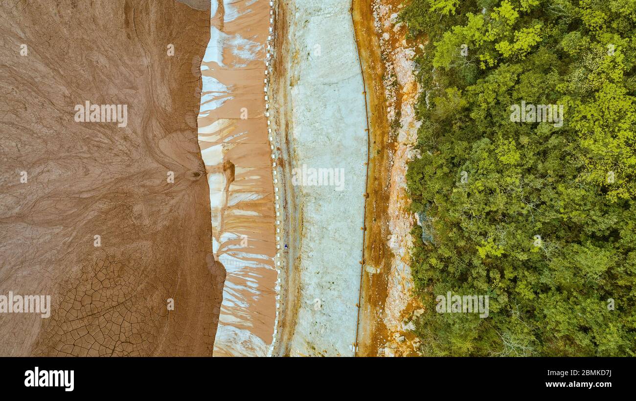 Aerial View of Tailing Ponds with rubble road Stock Photo - Alamy