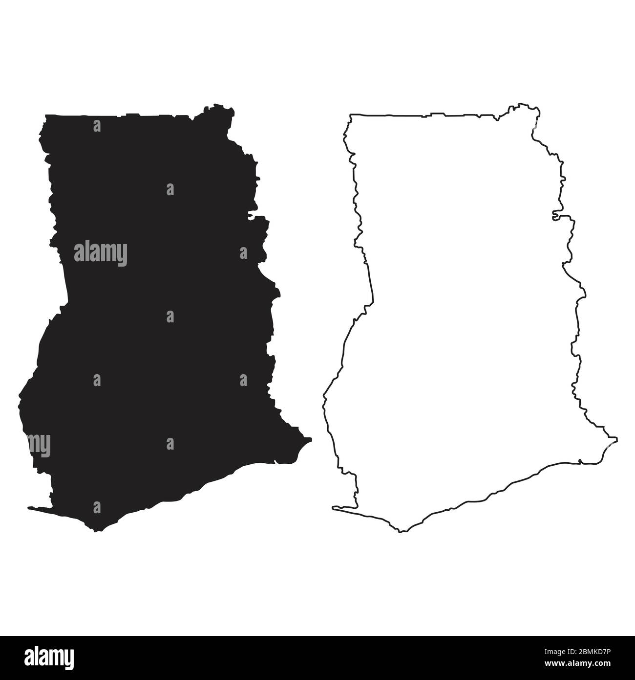 Ghana Country Map. Black silhouette and outline isolated on white ...