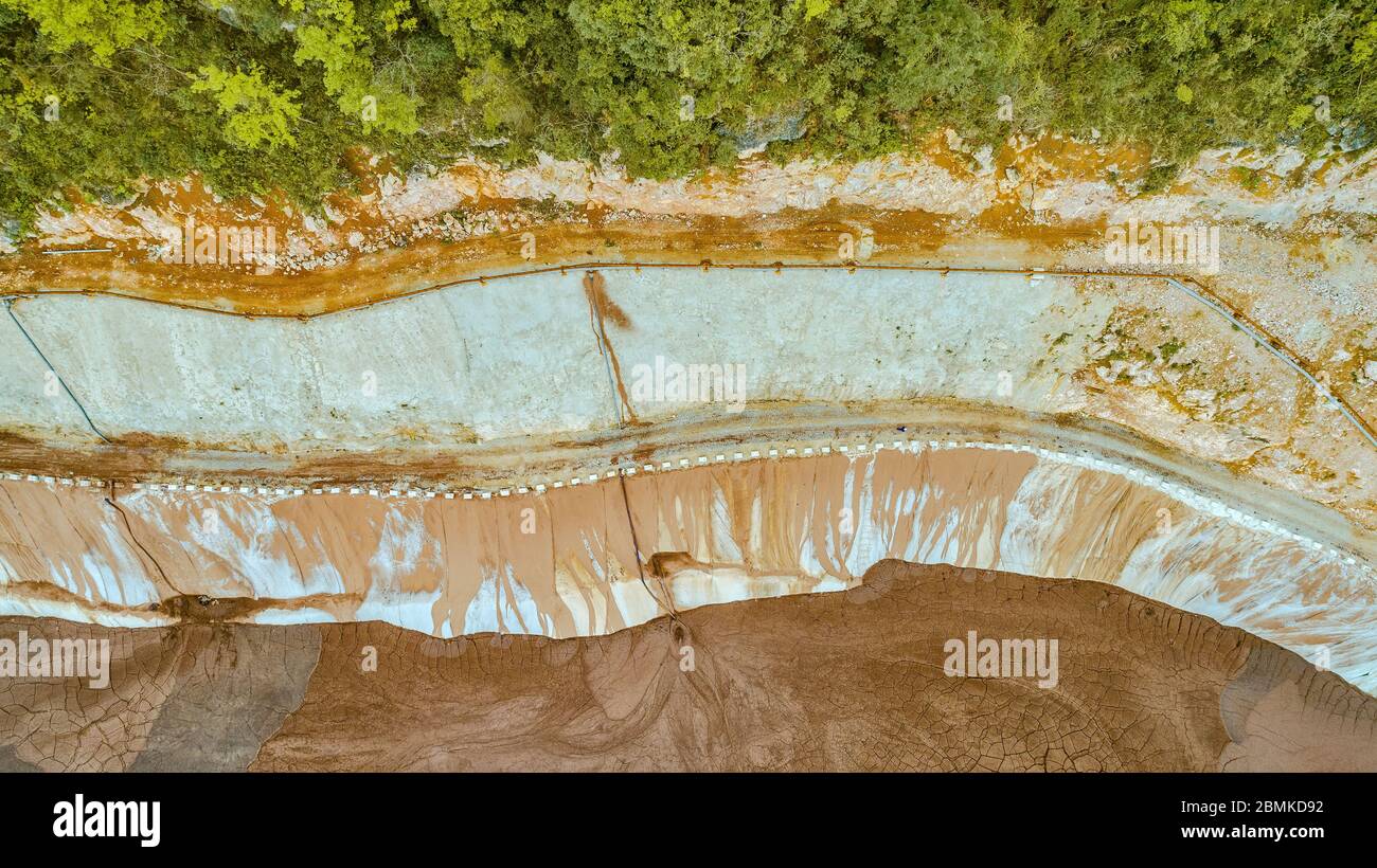 Aerial View of Tailing Ponds with rubble road Stock Photo - Alamy