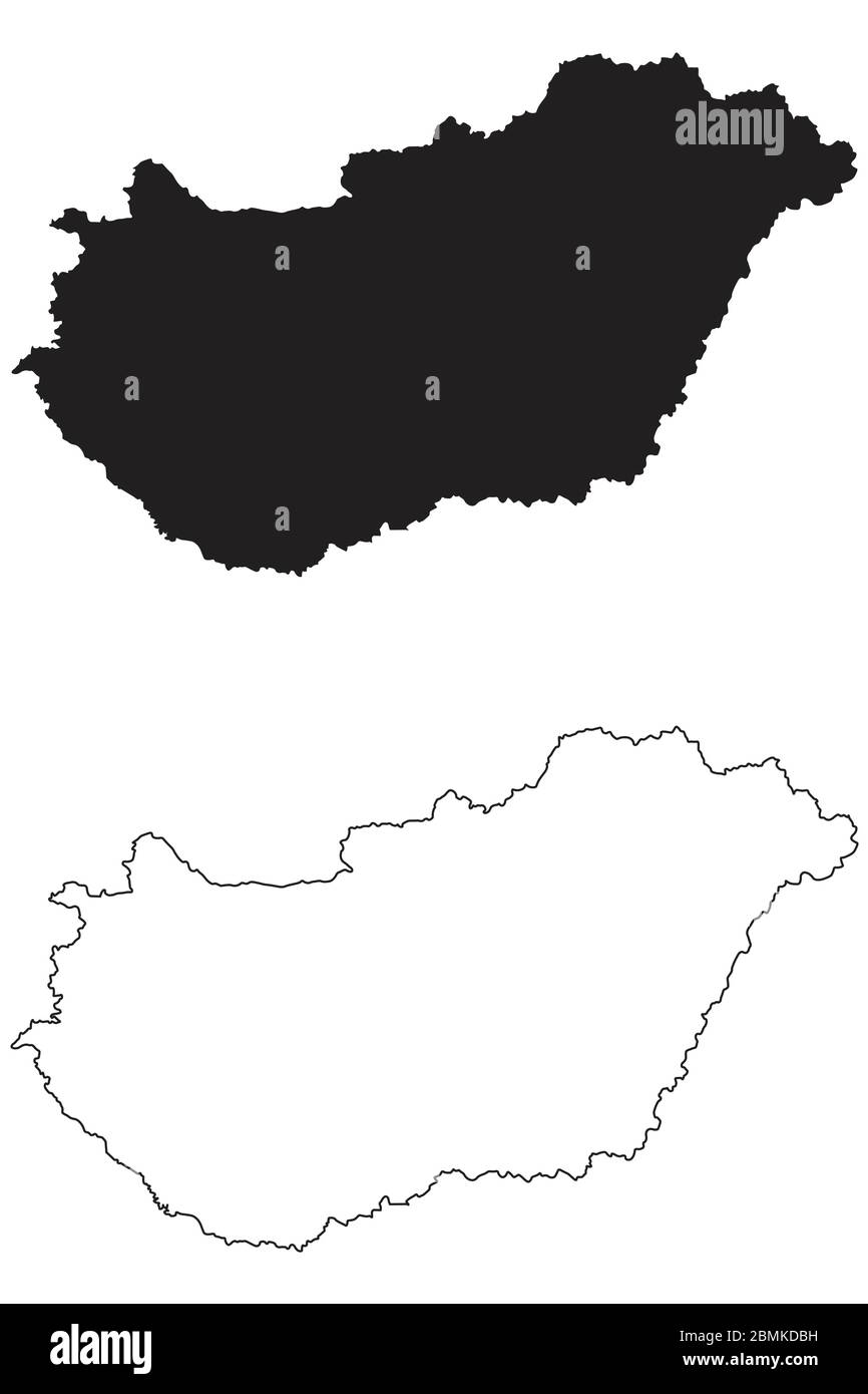 Hungary Country Map. Black silhouette and outline isolated on white ...