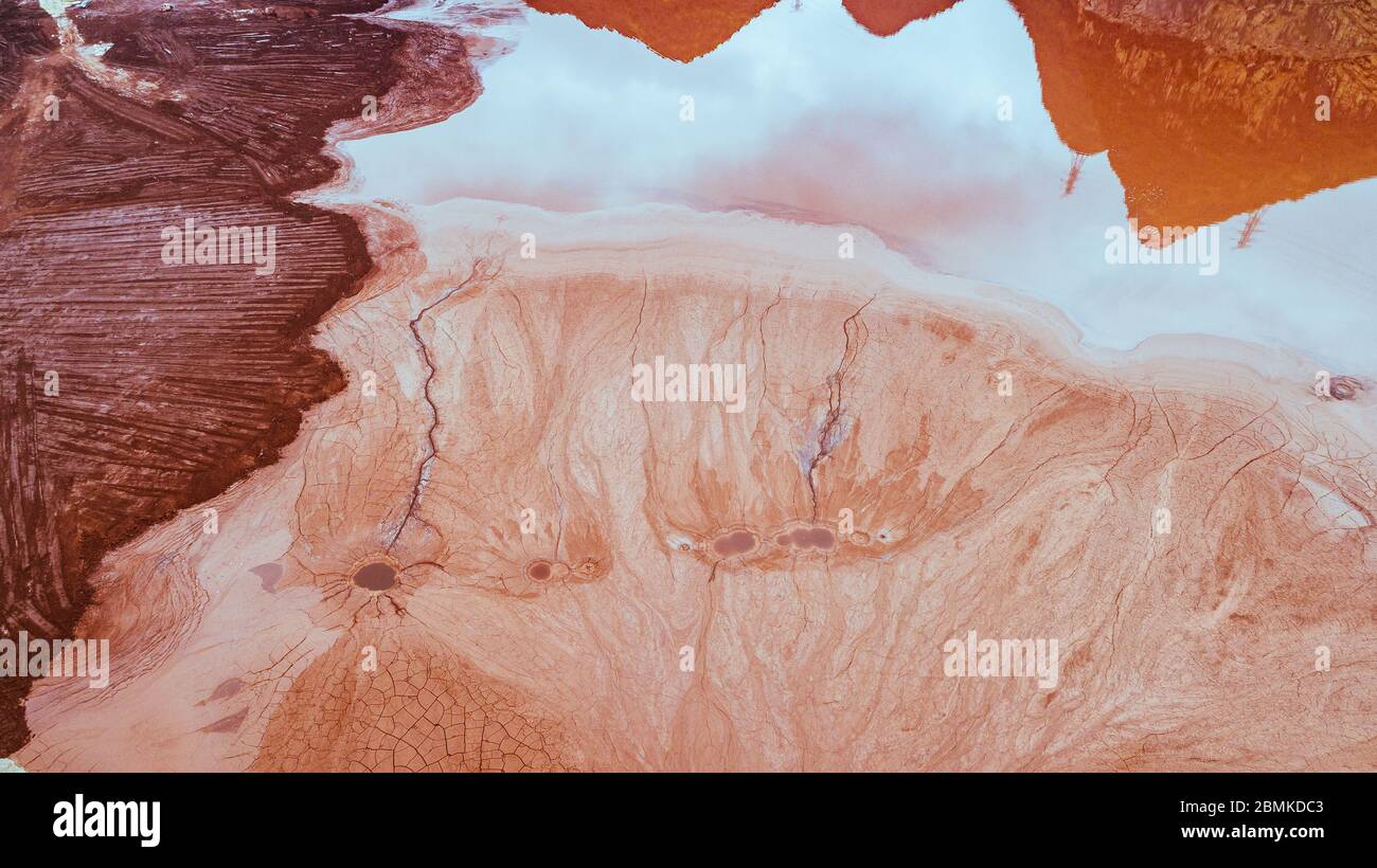 Aerial View of Tailing Ponds with Various Textures Stock Photo - Alamy