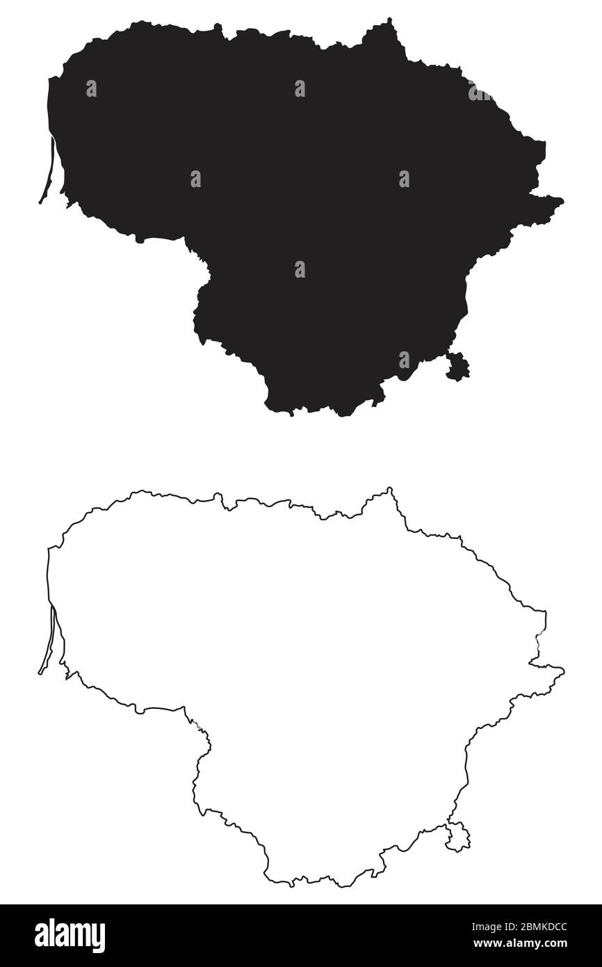 Lithuania Country Map. Black silhouette and outline isolated on white ...