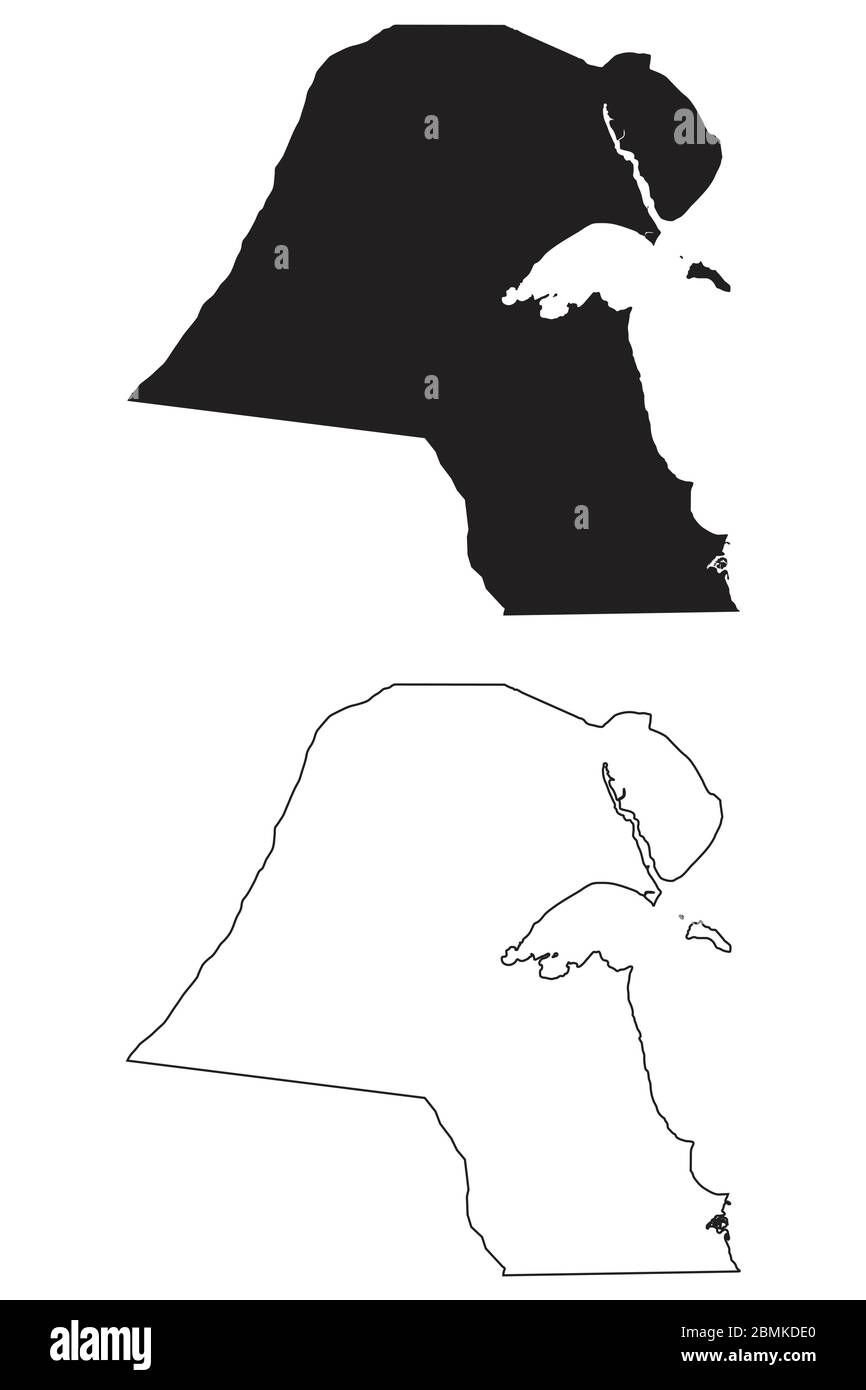 Kuwait Country Map. Black silhouette and outline isolated on white ...