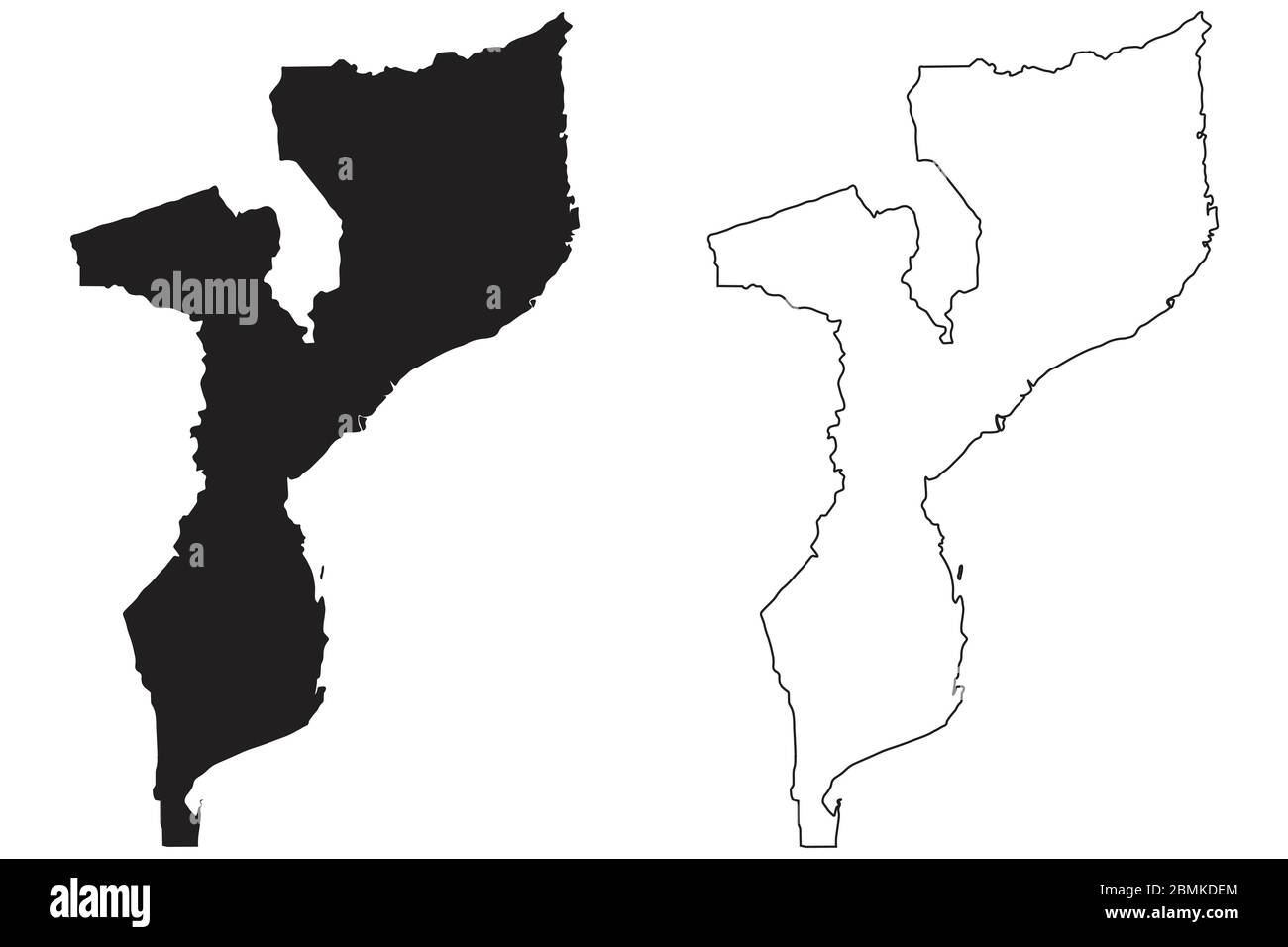 Mozambique Country Map. Black silhouette and outline isolated on white ...