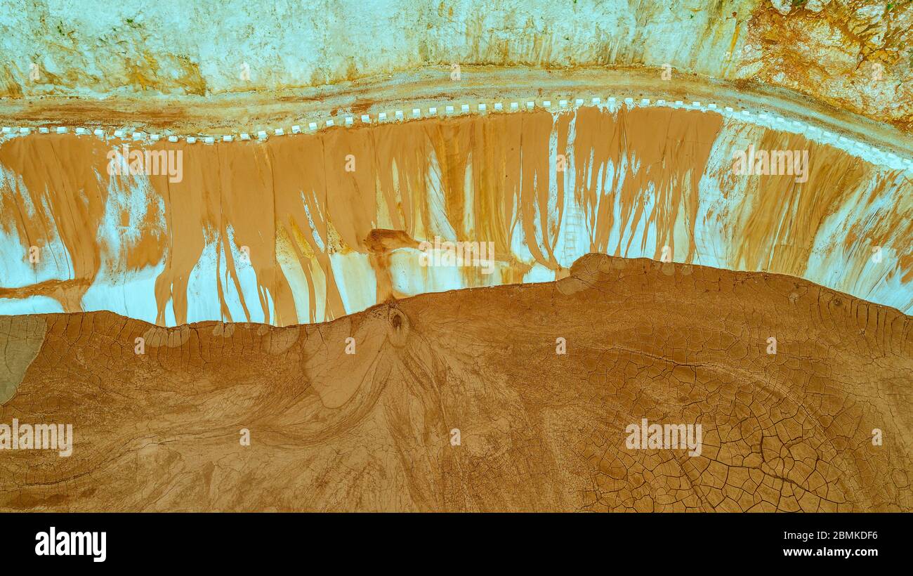 Aerial View of Tailing Ponds with rubble road Stock Photo - Alamy