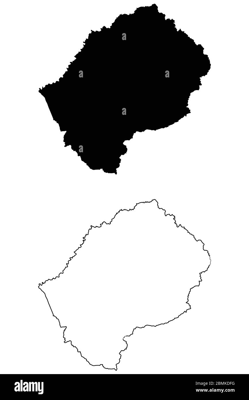 Lesotho Country Map. Black silhouette and outline isolated on white ...