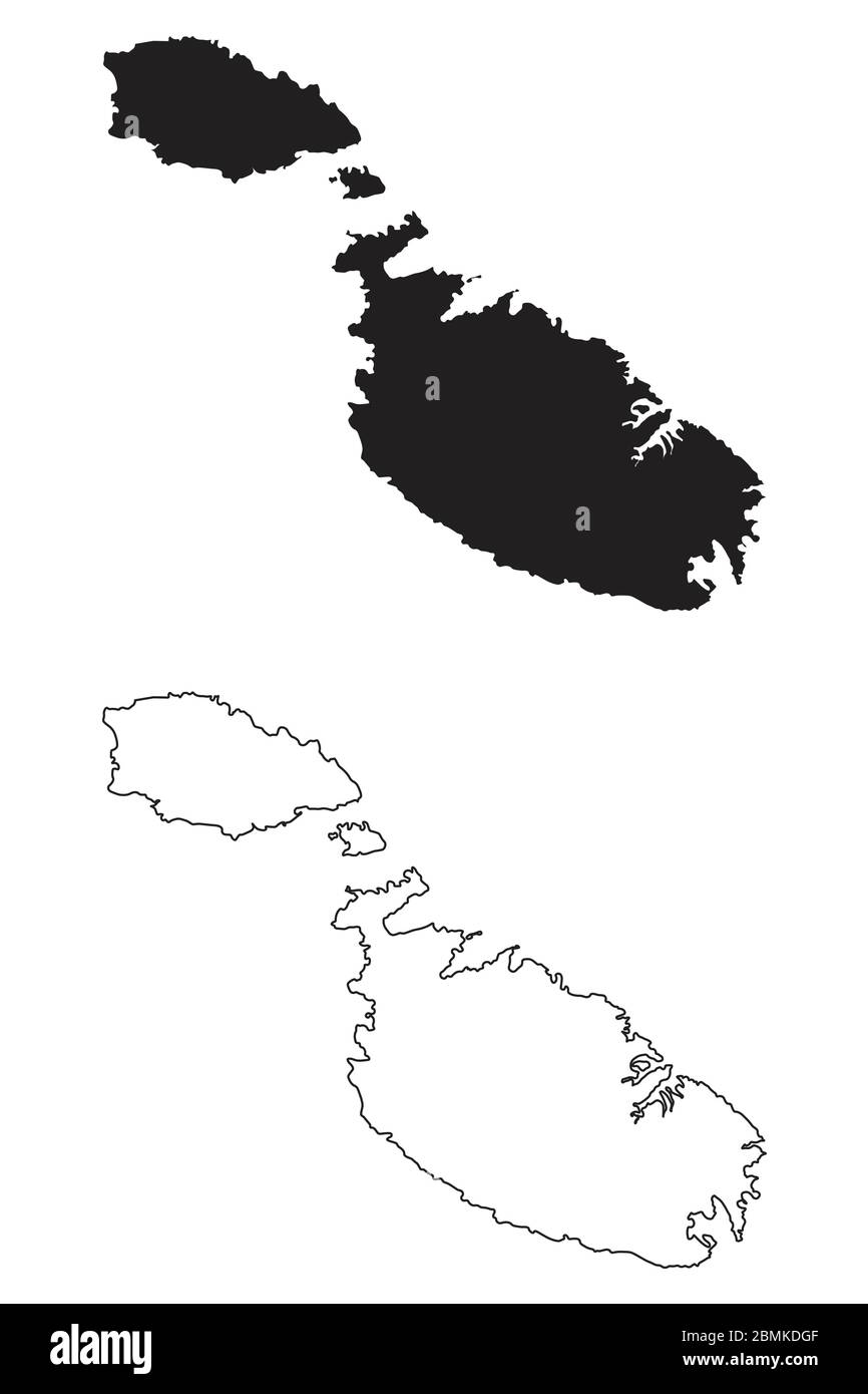 Malta Country Map Black Silhouette And Outline Isolated On White