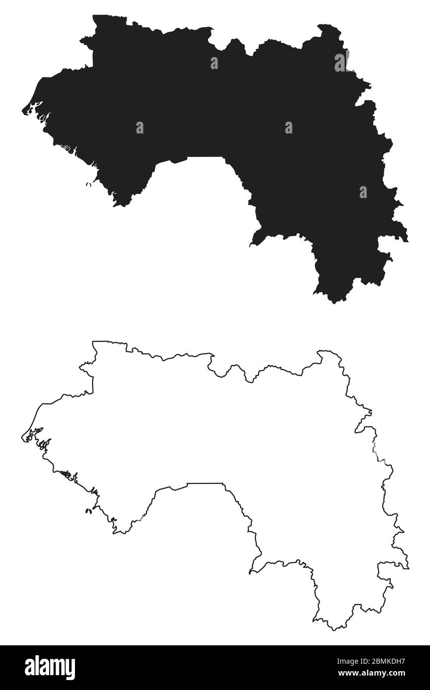 Guinea Country Map. Black silhouette and outline isolated on white ...