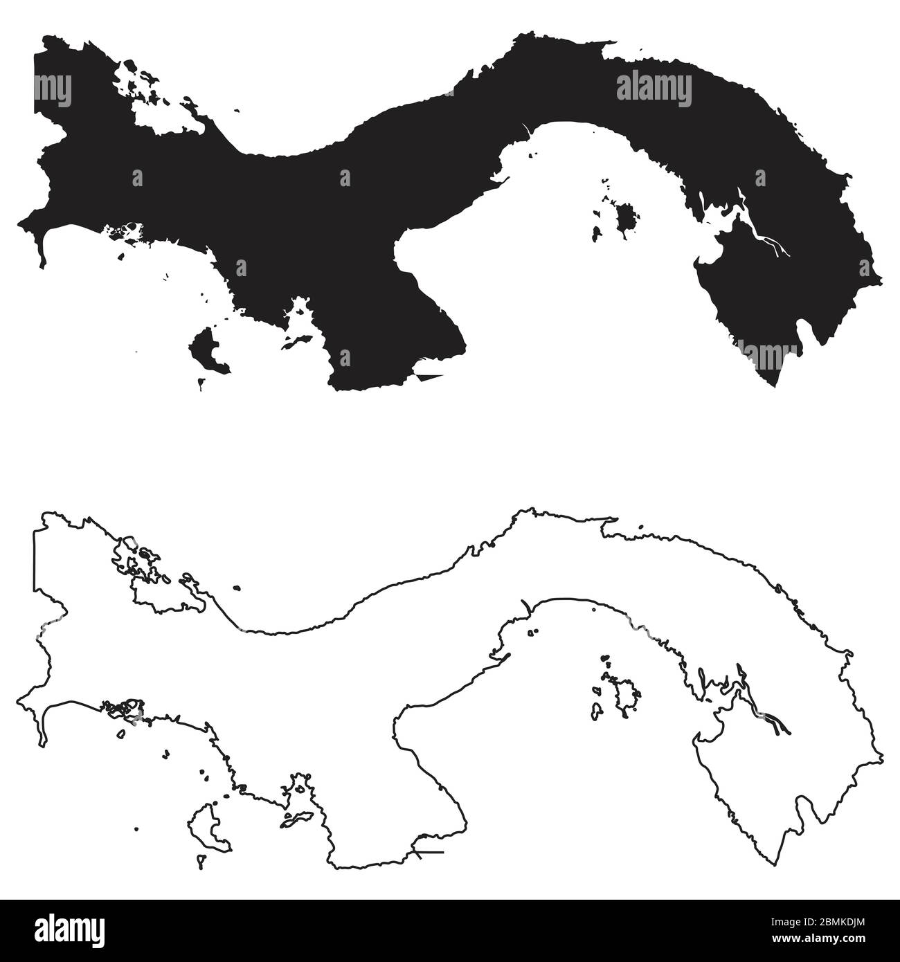 Panama Country Map. Black silhouette and outline isolated on white ...