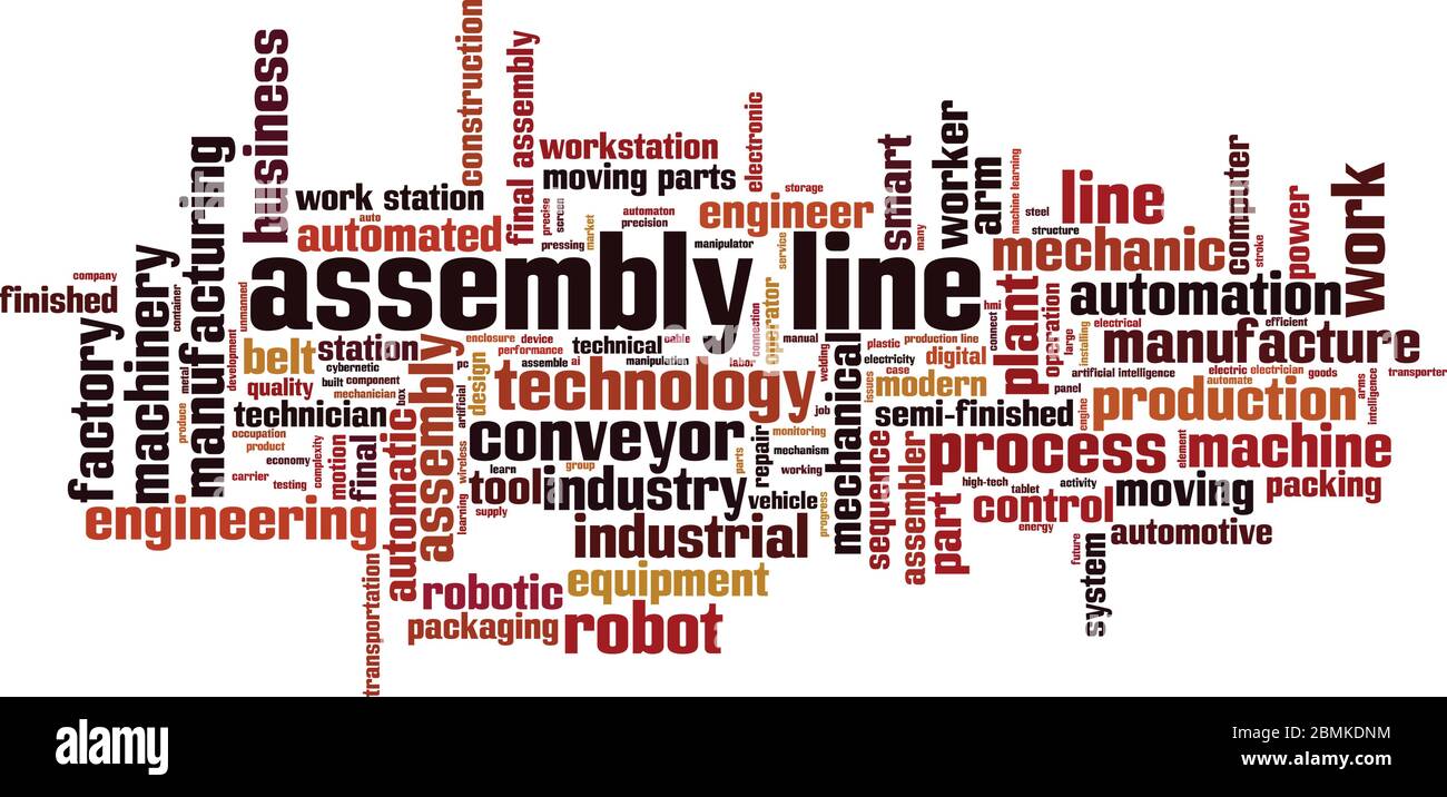 Assembly line word cloud concept. Collage made of words about assembly ...