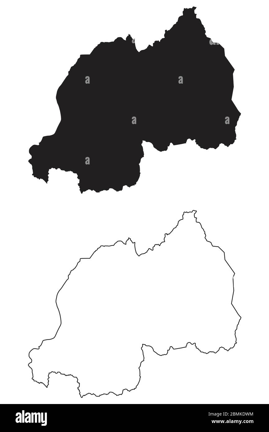 Rwanda Country Map. Black silhouette and outline isolated on white ...