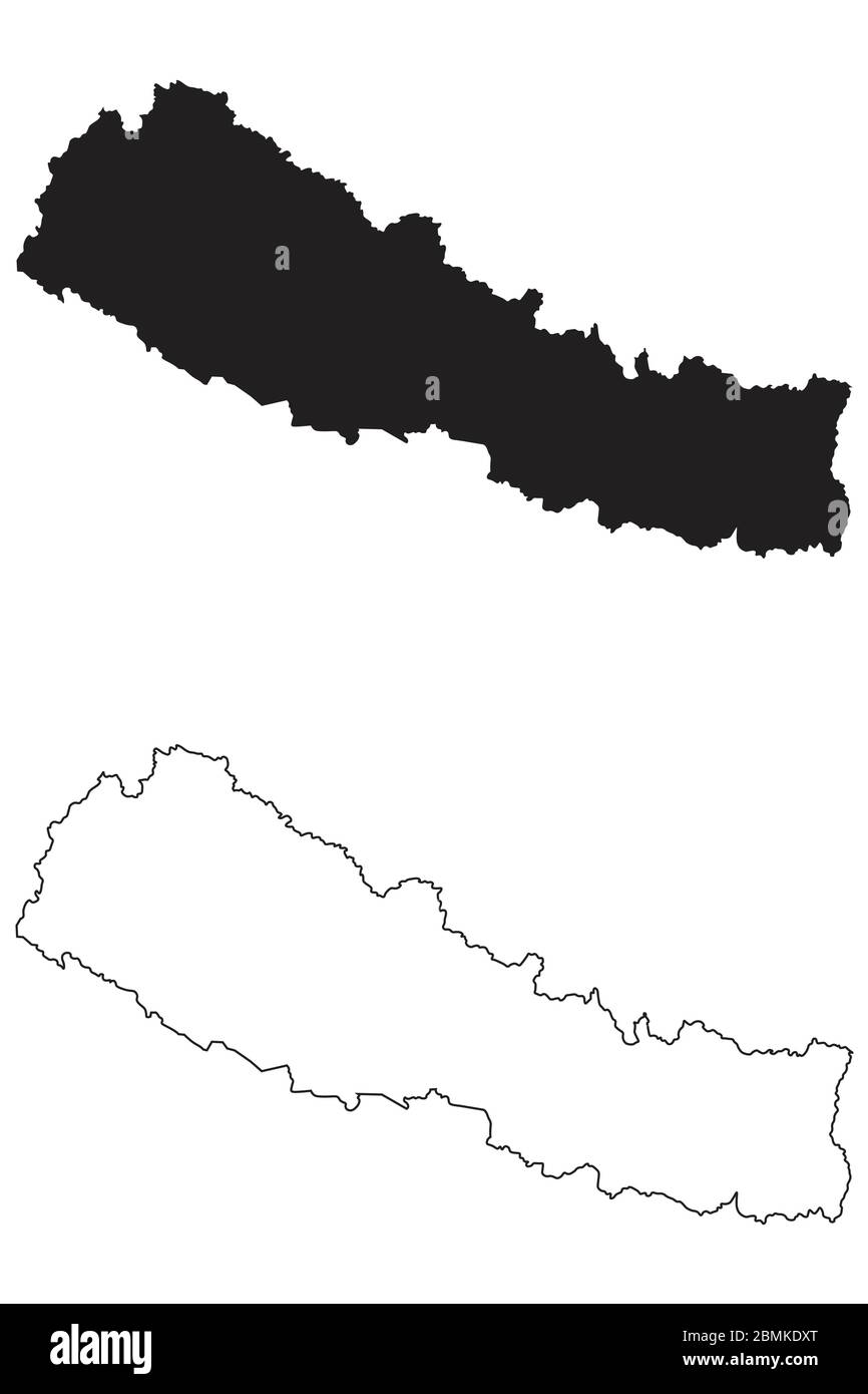 Nepal Country Map. Black silhouette and outline isolated on white ...