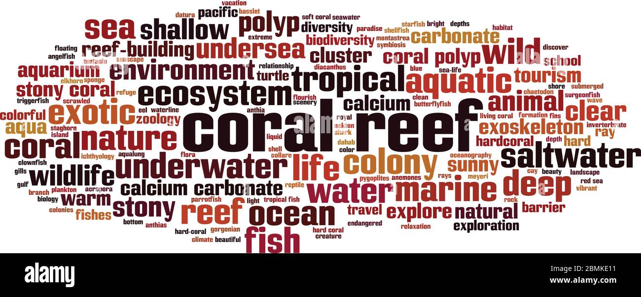 Coral reef word cloud concept. Collage made of words about coral reef ...
