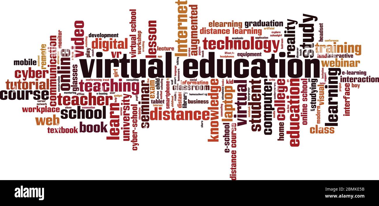 Virtual education word cloud concept. Collage made of words about ...