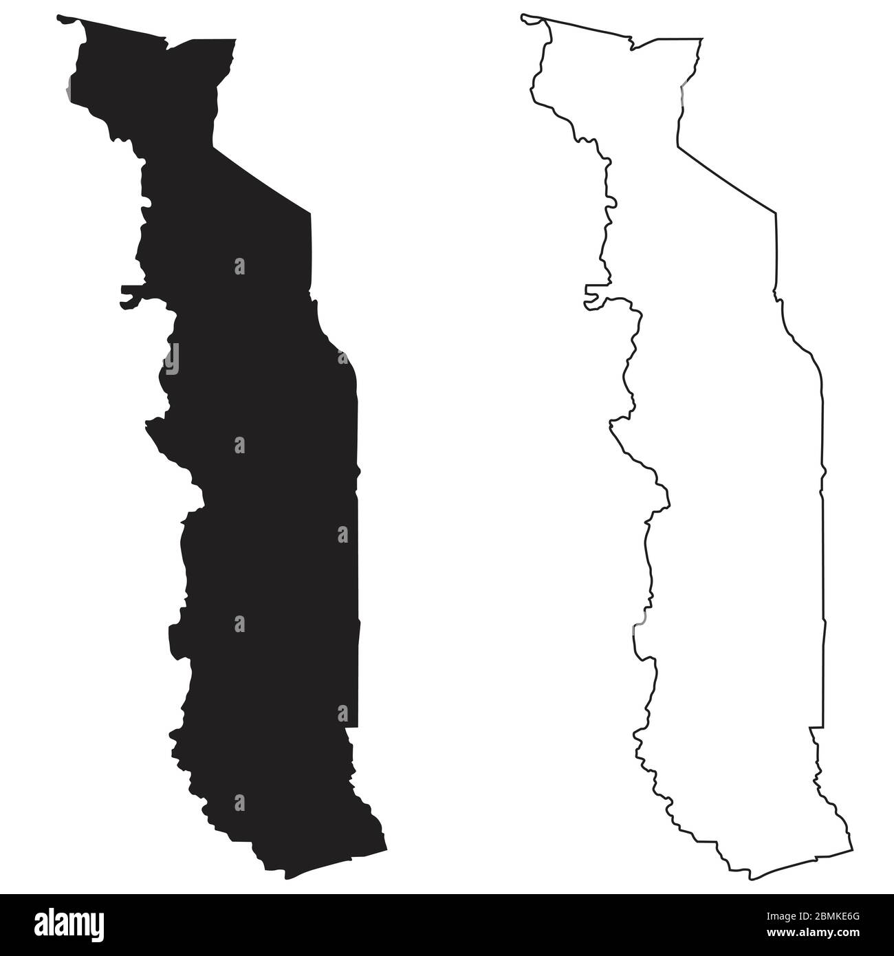 Togo Country Map. Black silhouette and outline isolated on white ...