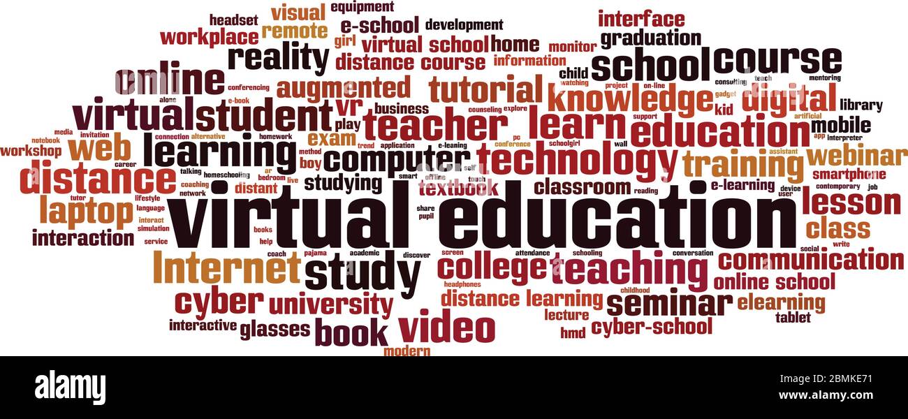 Virtual education word cloud concept. Collage made of words about ...