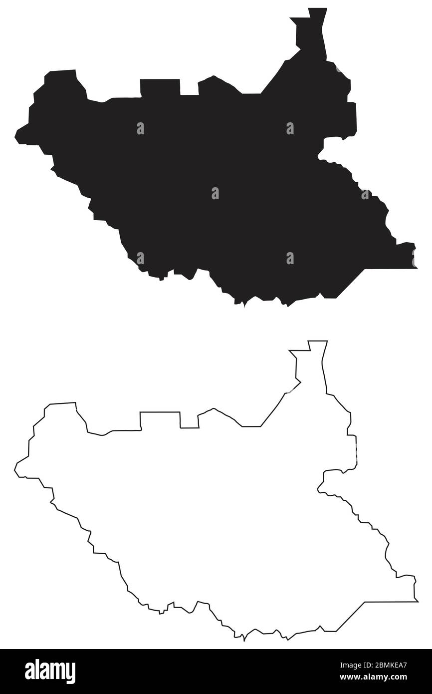 South Sudan Country Map. Black silhouette and outline isolated on white ...