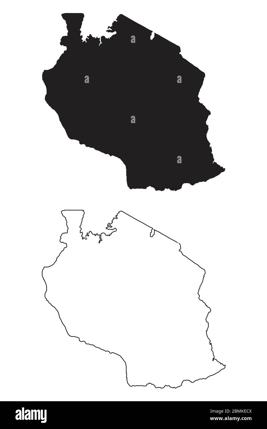 Tanzania Country Map Black Silhouette And Outline Isolated On White