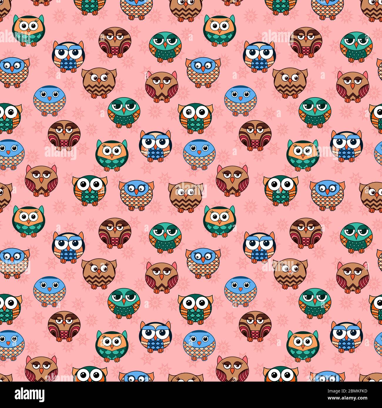 Seamless texture with various cartoon owls for children decoration on ...