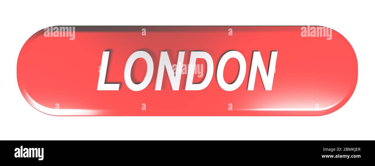 LONDON red rounded rectangle push button - 3D rendering illustration ...