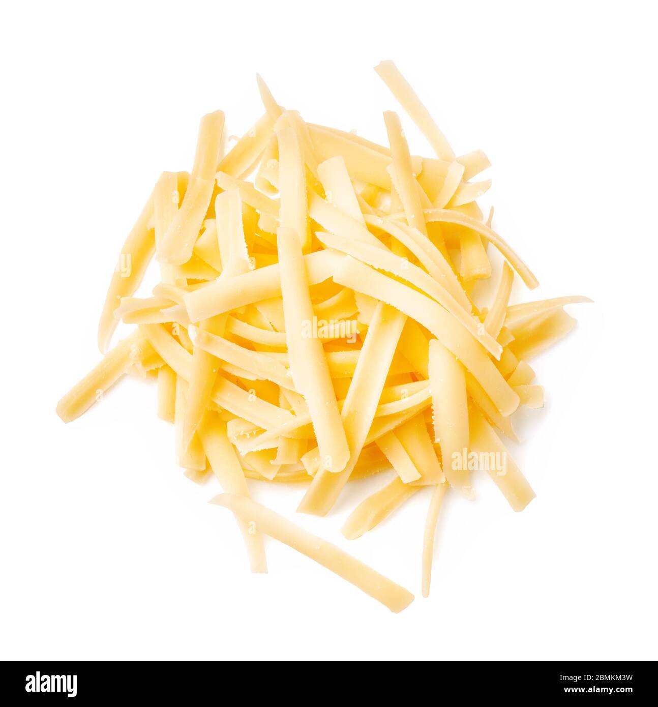 Grated cheese isolated on white background. Slices cheese. Top view ...