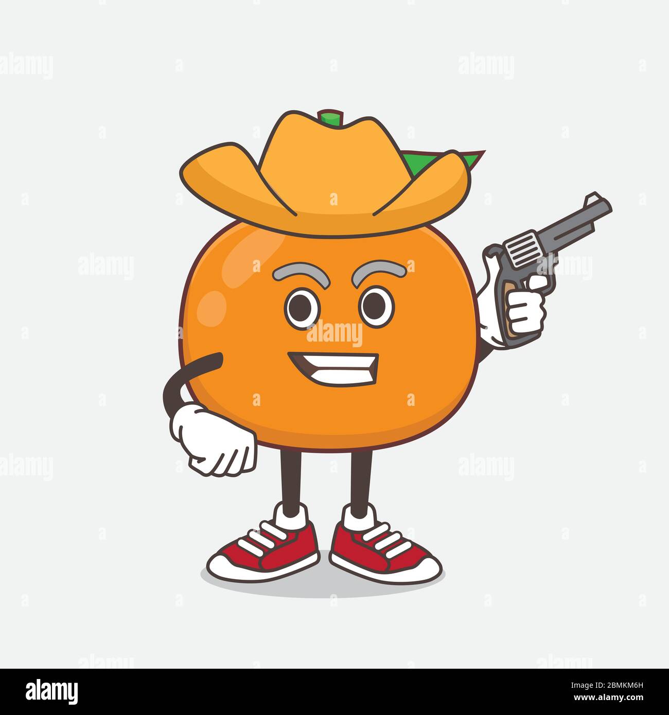 An illustration of Mandarin Orange cartoon mascot character holding gun ...