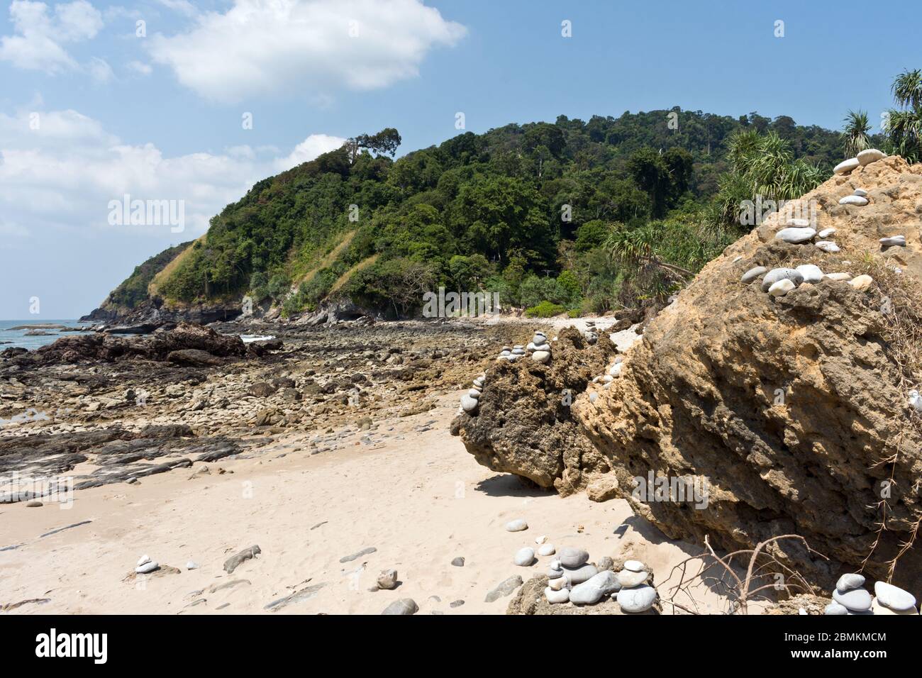 Big Rock and Shells at a Tropical Beach on Koh Lanta, Thailand, Asia ...