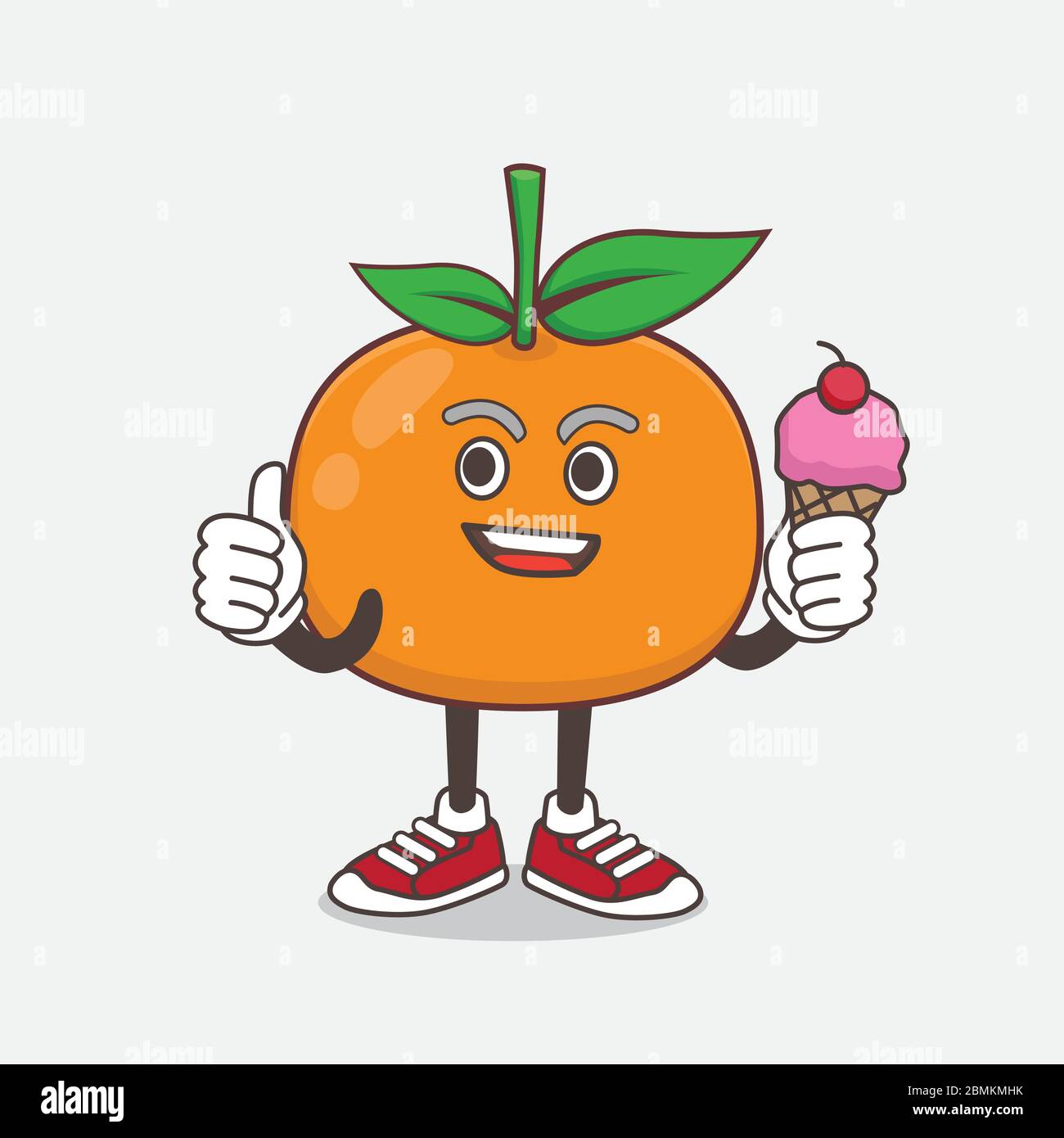 An illustration of Mandarin Orange cartoon mascot character eating an ...