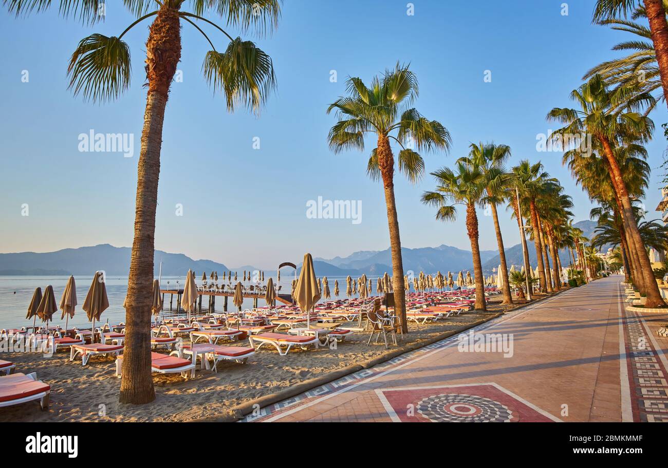 Beautiful promenade with palm trees in Marmaris. Turkey Stock Photo - Alamy