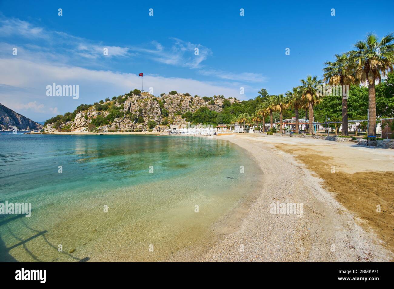 Kumlubuk sandy bay beach near Turunc in Marmaris, Turkey Stock Photo ...