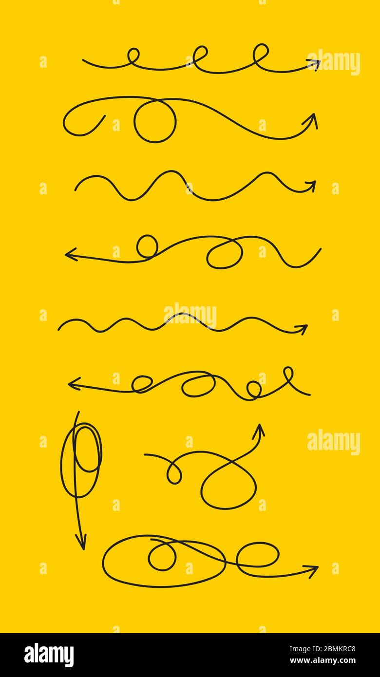 Set of hand drawn creative black arrows with loops in different ...