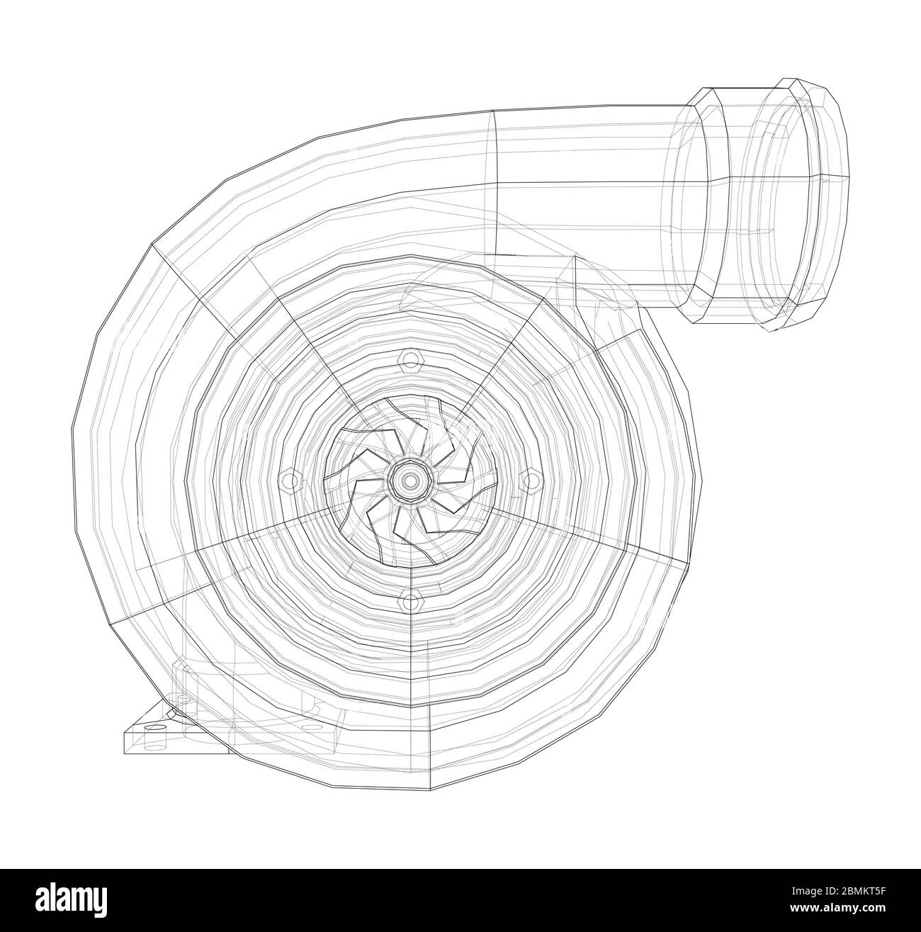 Automobile turbocharger concept outline. Vector rendering of 3d. Wire ...