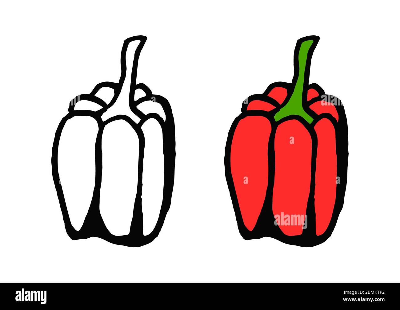 Set sweet red pepper in doodle style isolated on white background ...